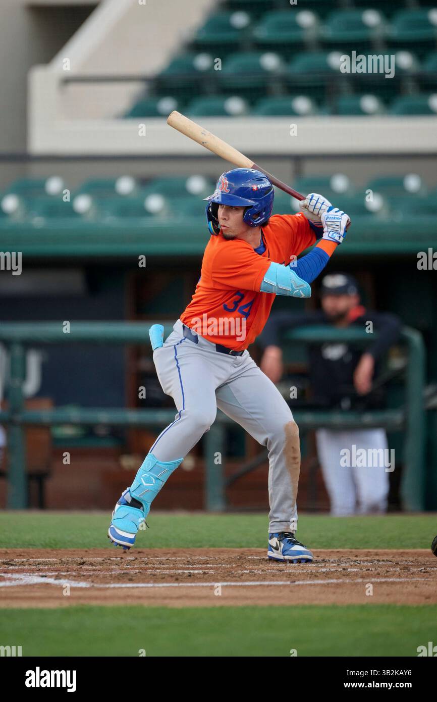 St. Lucie Mets Marco Vargas (34) bats during an MiLB Florida State League baseball game against ...