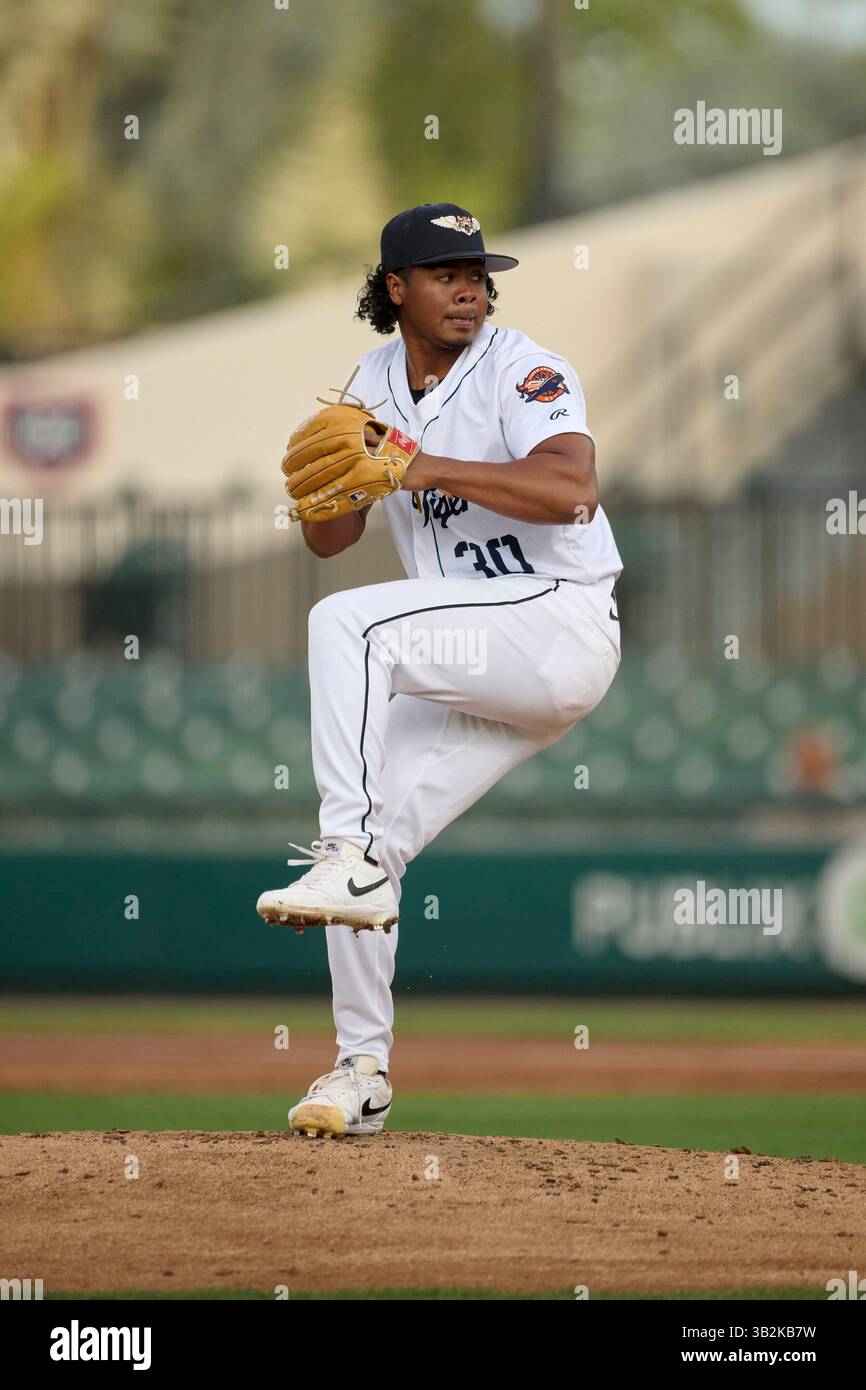 Lakeland Flying Tigers pitcher Duque Hebbert (30) delivers a pitch ...