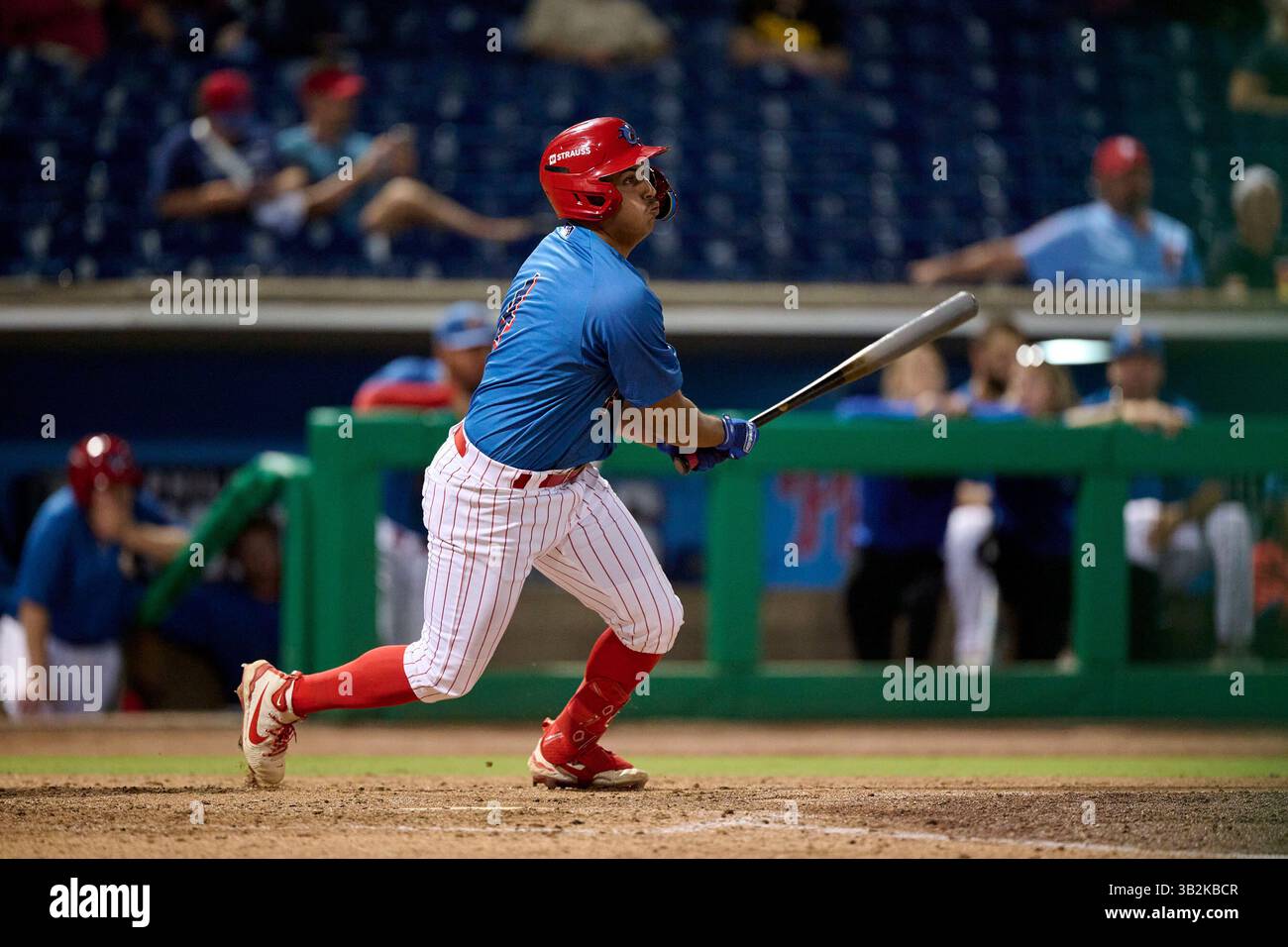 Clearwater Threshers Raider Tello (4) bats during an MiLB Florida State ...
