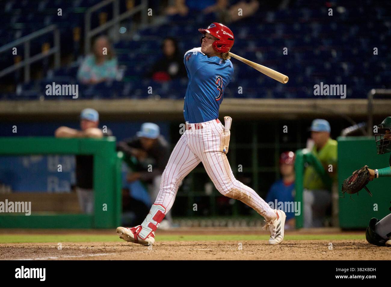 Clearwater Threshers Carter Mathison (3) hits a home run during an MiLB ...