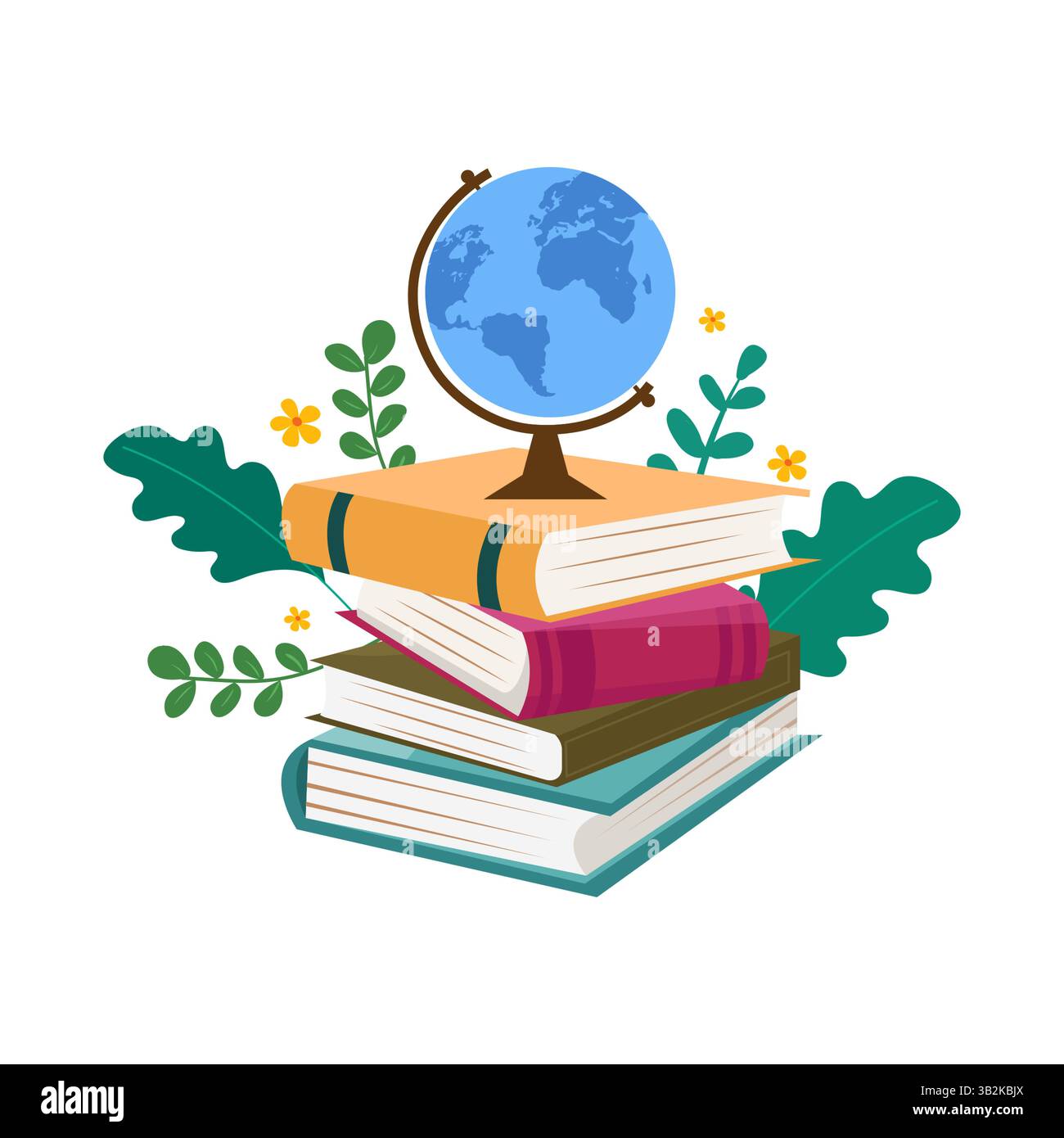 Colorful Stack of Books with Blue Globe for Learning and Education ...