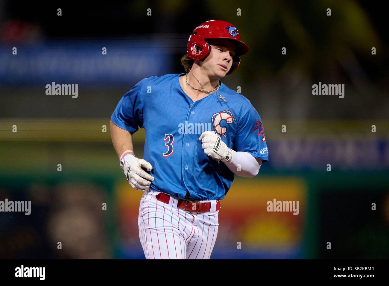 Clearwater Threshers Carter Mathison (3) rounds the bases after hitting ...