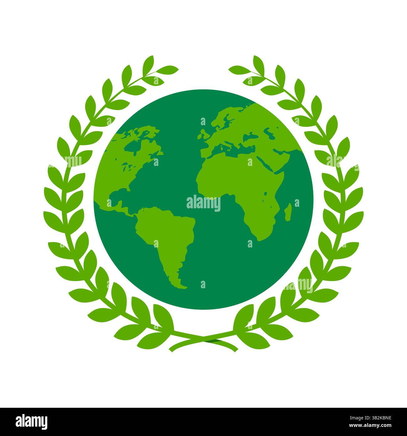 Green World Globe Surrounded by Laurel Wreath for Ecology and Peace ...