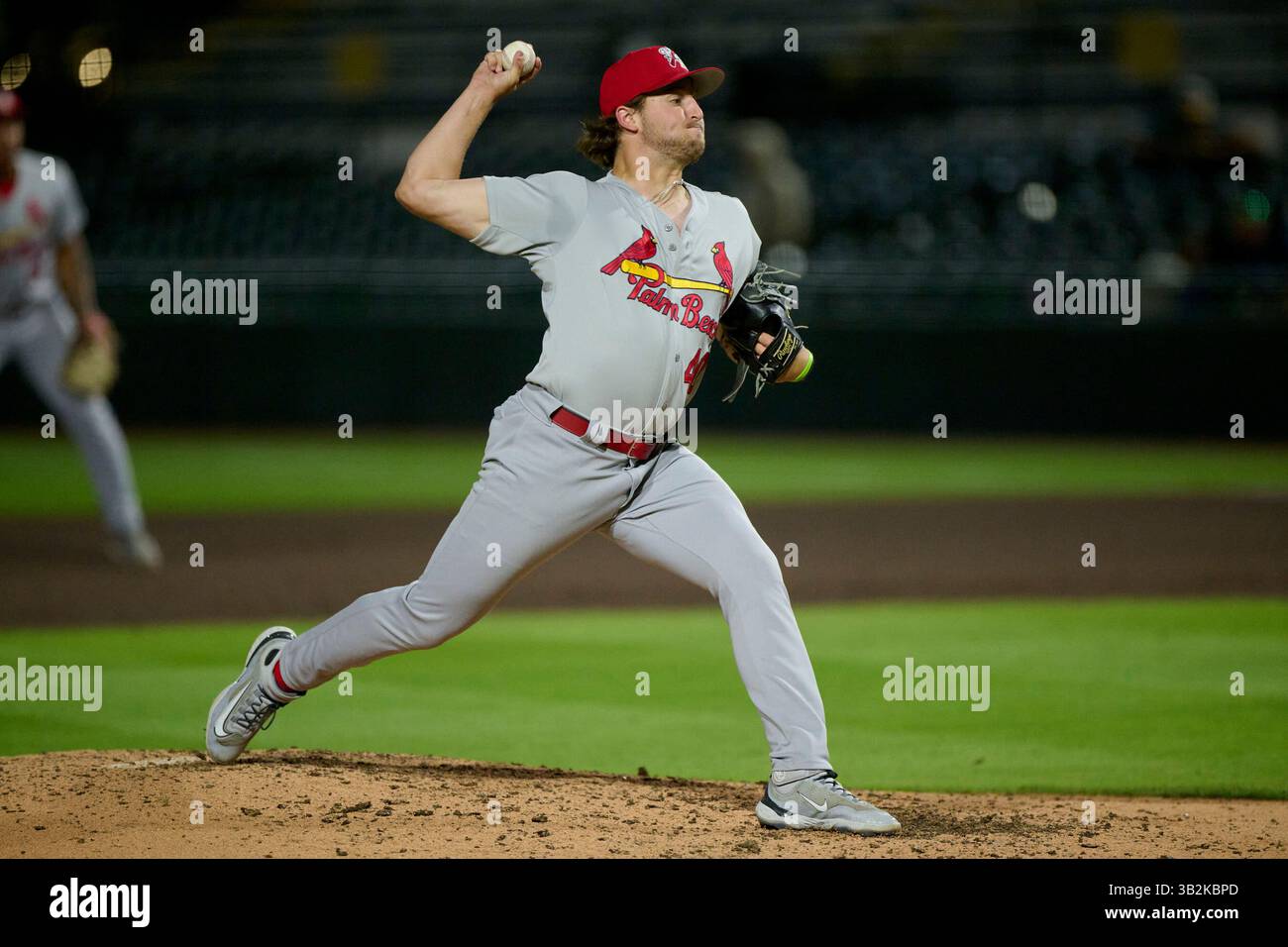 Palm Beach Cardinals pitcher Mason Burns (40) delivers a pitch during ...