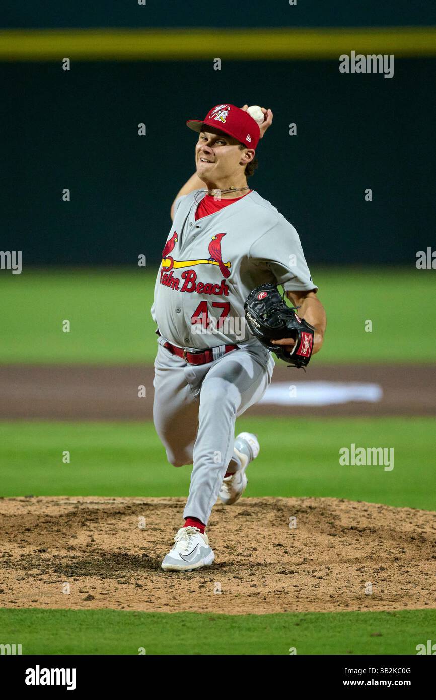 Palm Beach Cardinals pitcher Sam Brodersen (47) delivers a pitch during ...