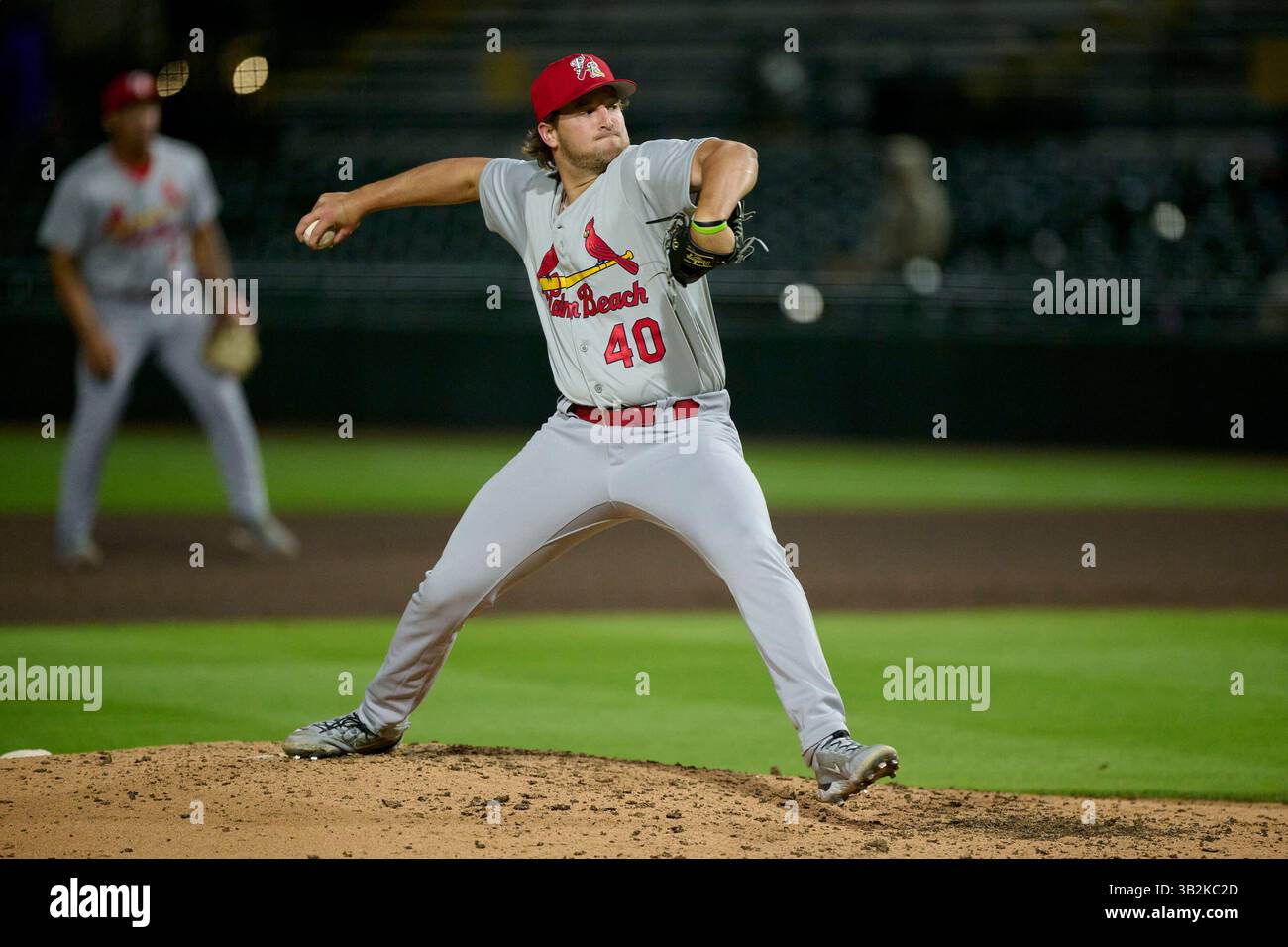 Palm Beach Cardinals pitcher Mason Burns (40) delivers a pitch during ...
