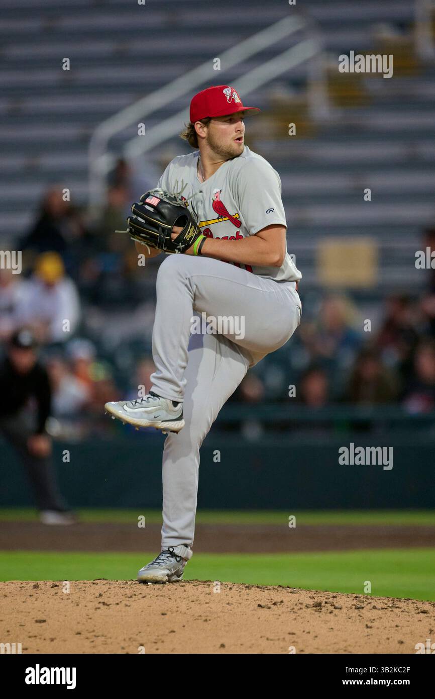 Palm Beach Cardinals pitcher Mason Burns (40) delivers a pitch during ...