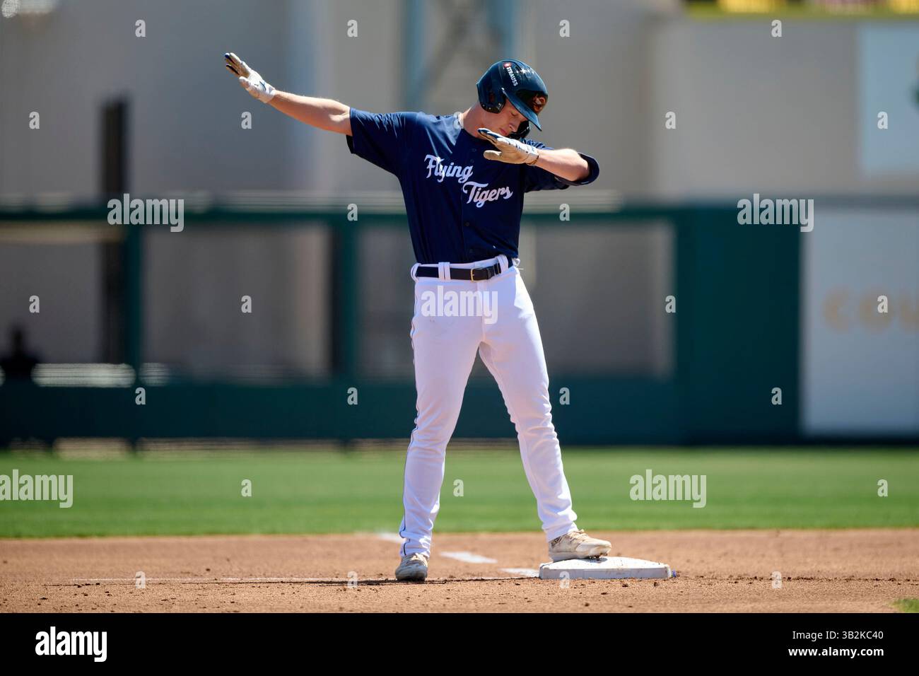 Lakeland Flying Tigers Carson Rucker (18) dabs as he celebrates an RBI ...