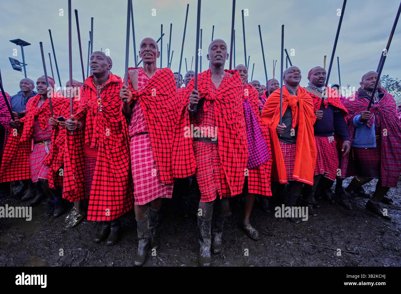 Men from Maasai tribe perform the traditional dance during the ...