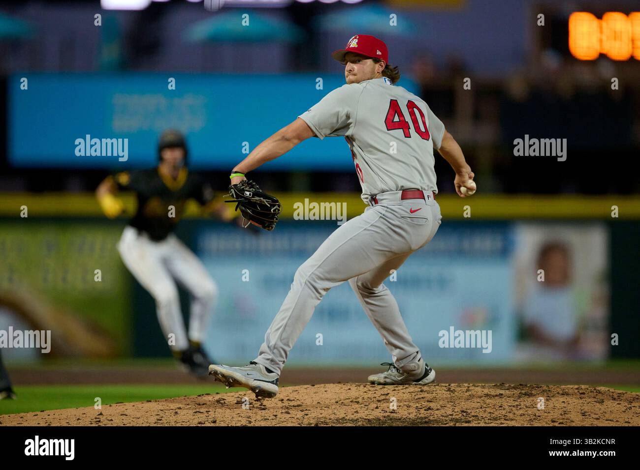 Palm Beach Cardinals pitcher Mason Burns (40) delivers a pitch during ...