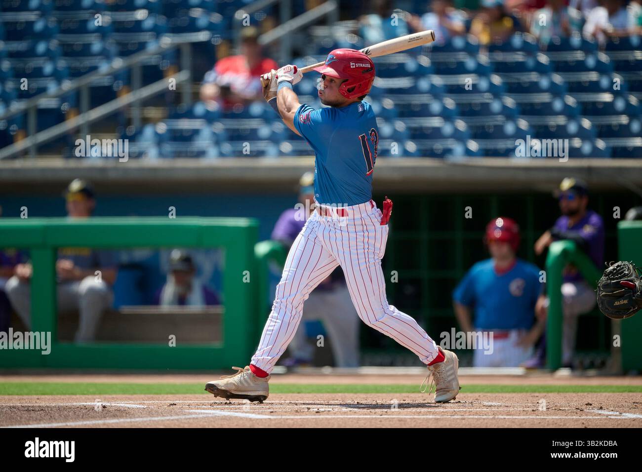 Clearwater Threshers Dante Nori (12) bats during an MiLB Florida State ...