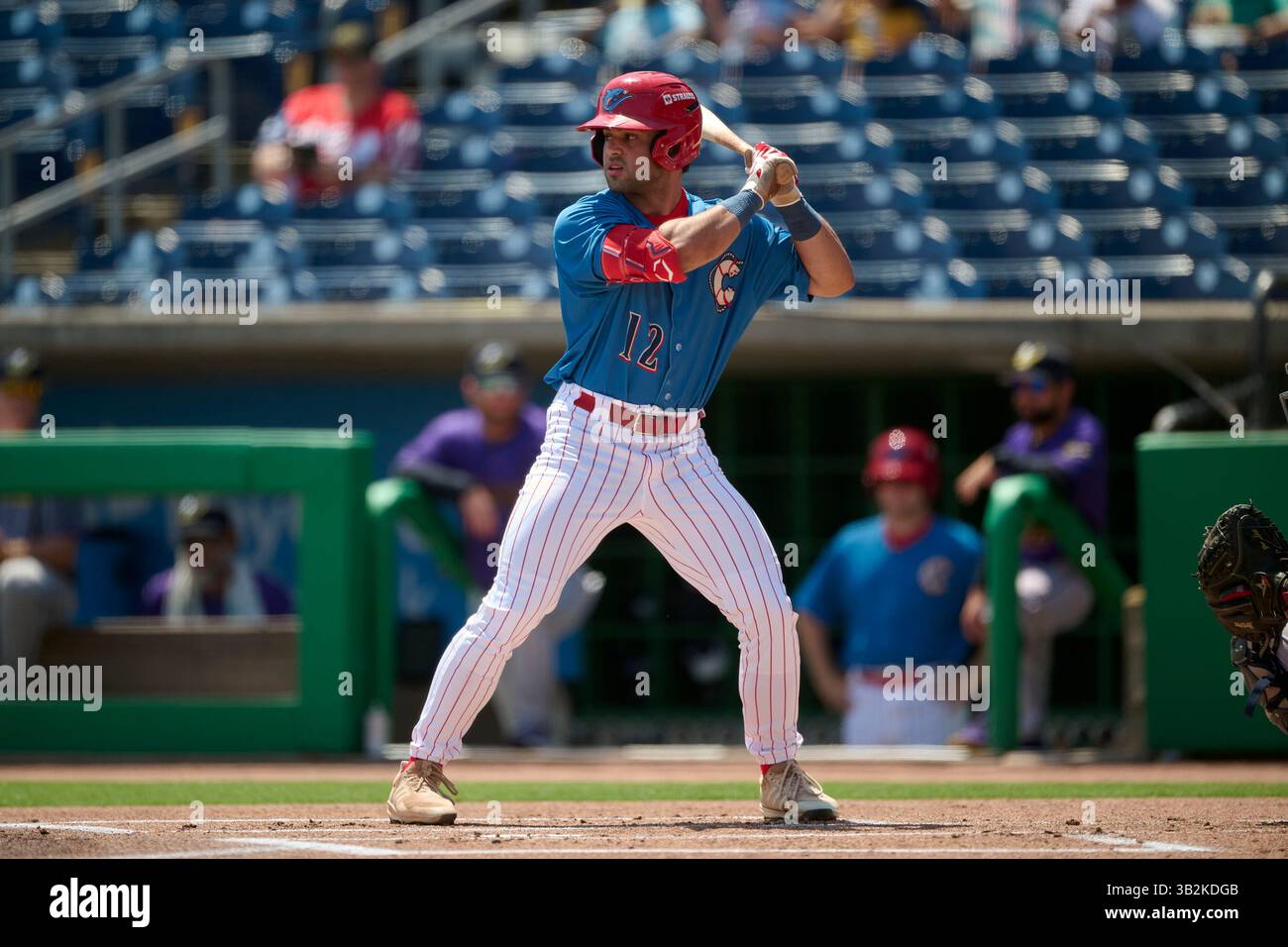 Clearwater Threshers Dante Nori (12) bats during an MiLB Florida State ...