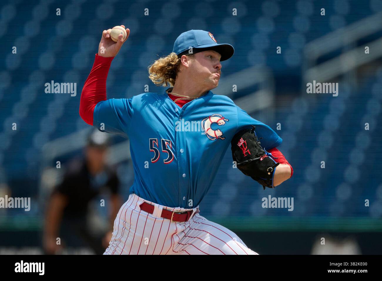 Clearwater Threshers pitcher Titan Hayes (55) delivers a pitch during ...