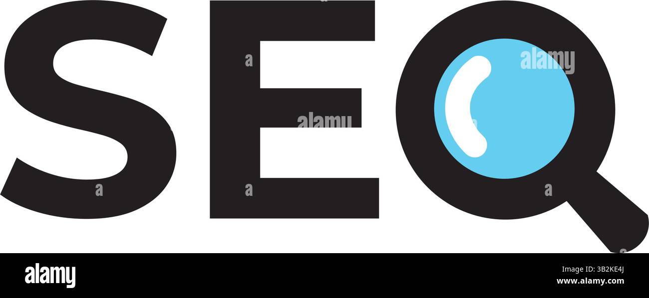 SEO logo fused with magnifying glass. Search engine optimization ...