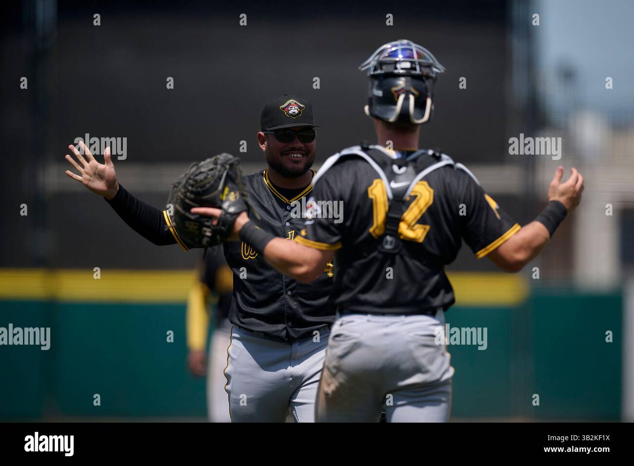 Bradenton Marauders pitcher Inmer Lobo (34) celebrates with catcher ...