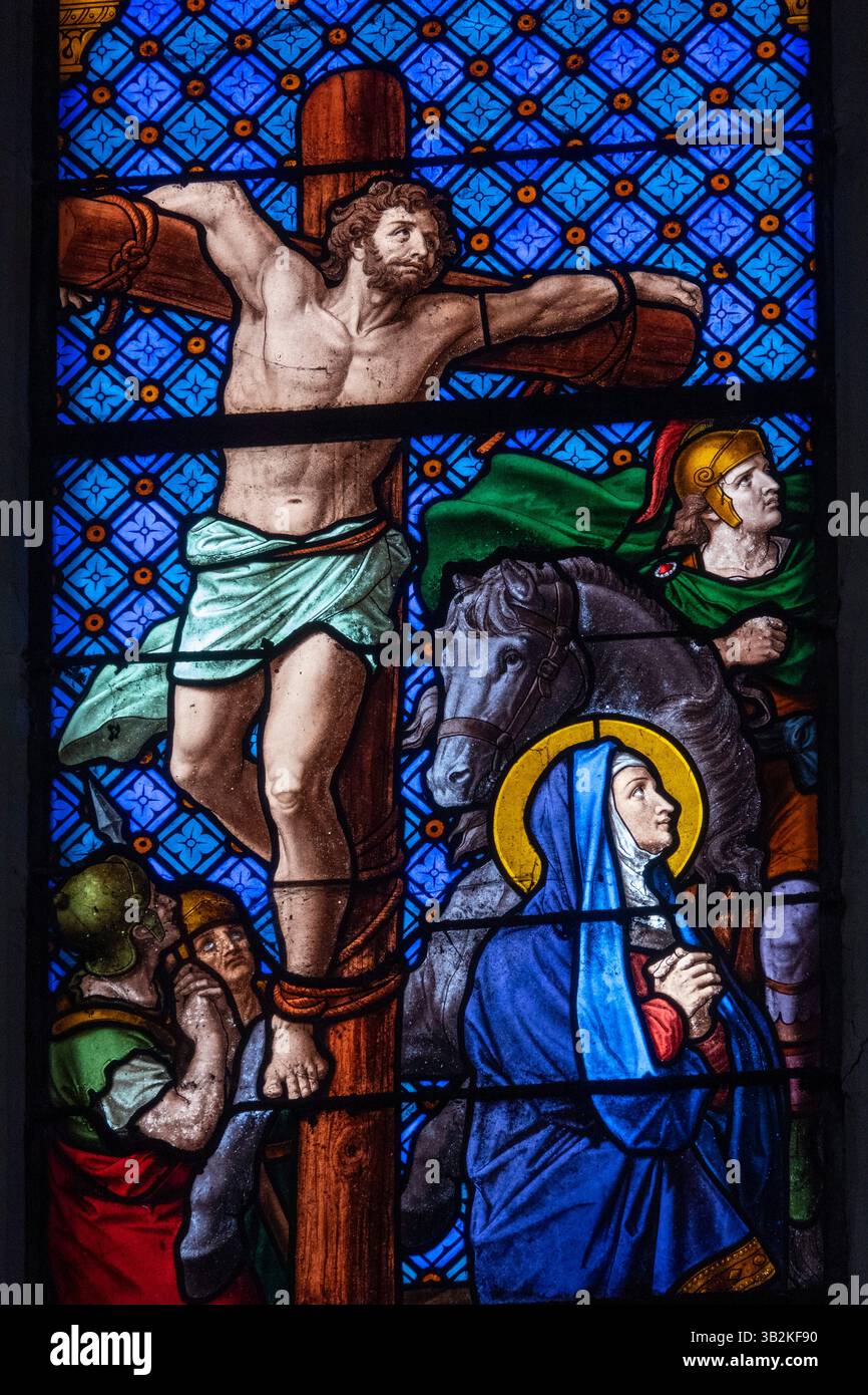 Hasparren, France - 04-22-2025: Stained glass (19th century) of Saint ...