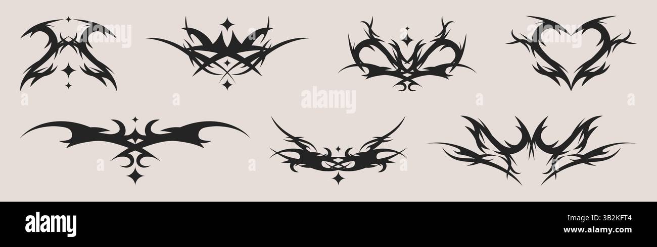 Neo tribal tattoo signs set isolated on background. Vector realistic ...