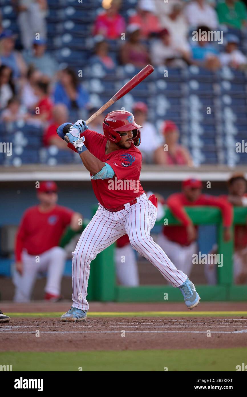 Clearwater Threshers Diego Gonzalez (26) bats during an MiLB Florida ...