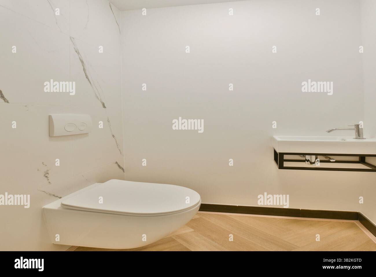 A sleek, modern bathroom featuring clean lines, a minimalist toilet ...
