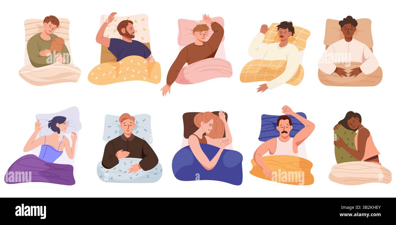 People in bed. Man and woman sleeping, person rest and recreation ...