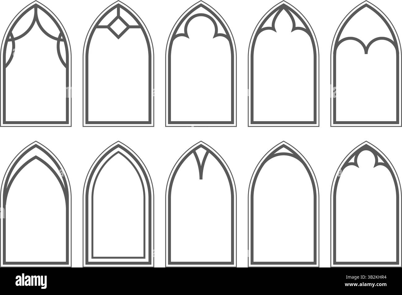 Church gothic windows with arched frames and stained glass. Cathedral ...