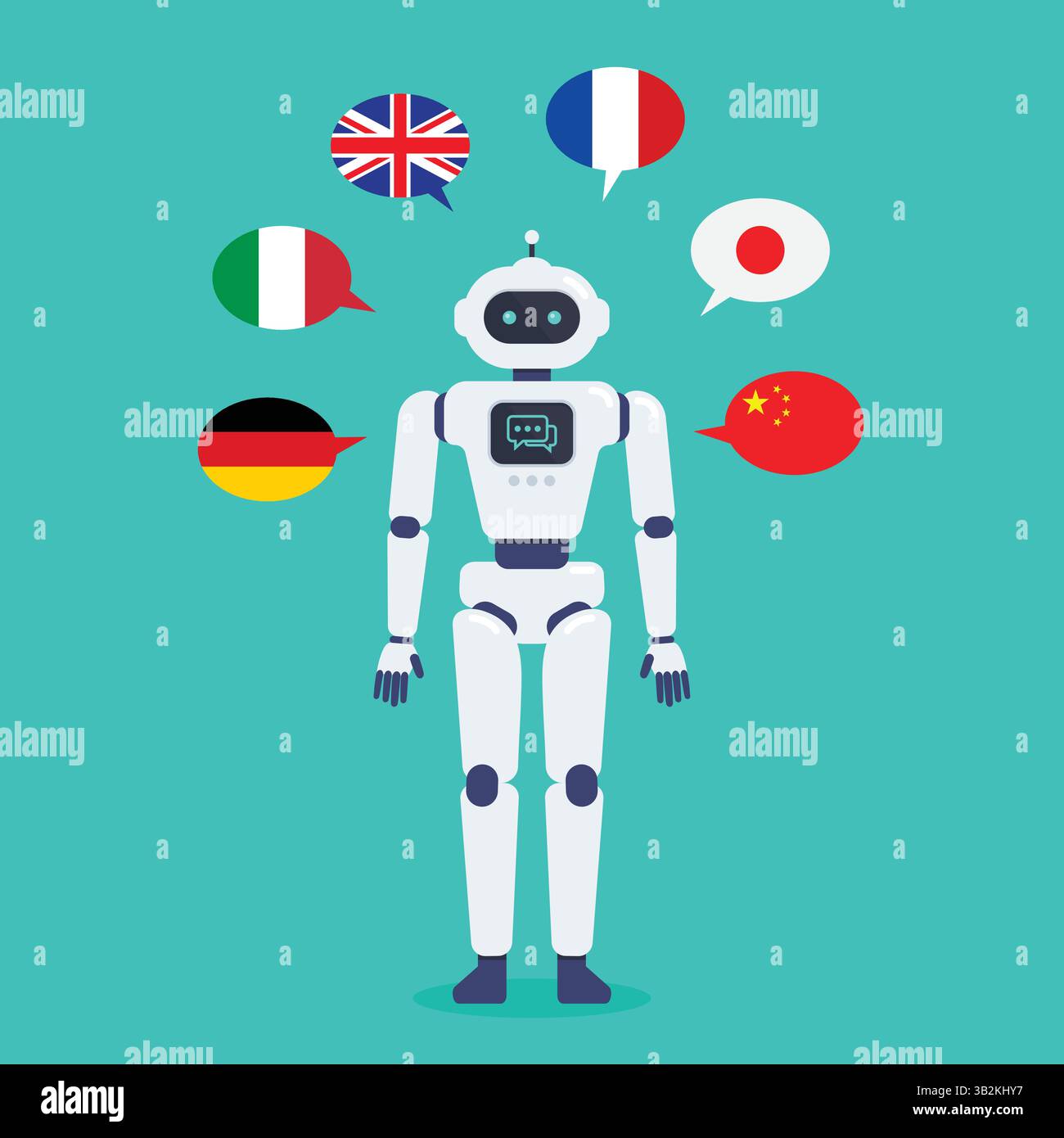 Artificial Intelligence robot translator. Artificial Intelligence chatbot translator. Vector ...