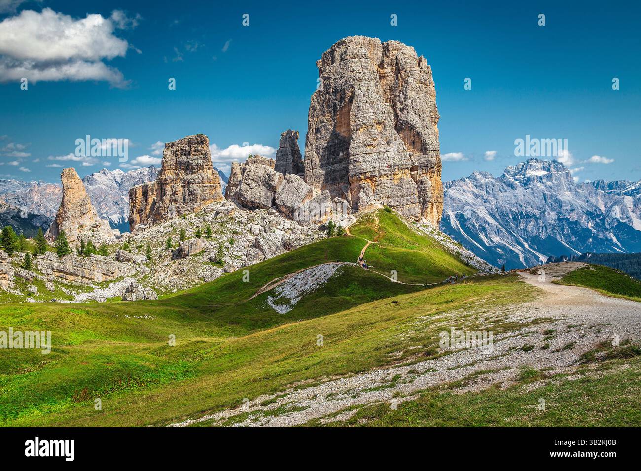 Hiking trail near Cinque Torri rock formations, Dolomites, Italy ...