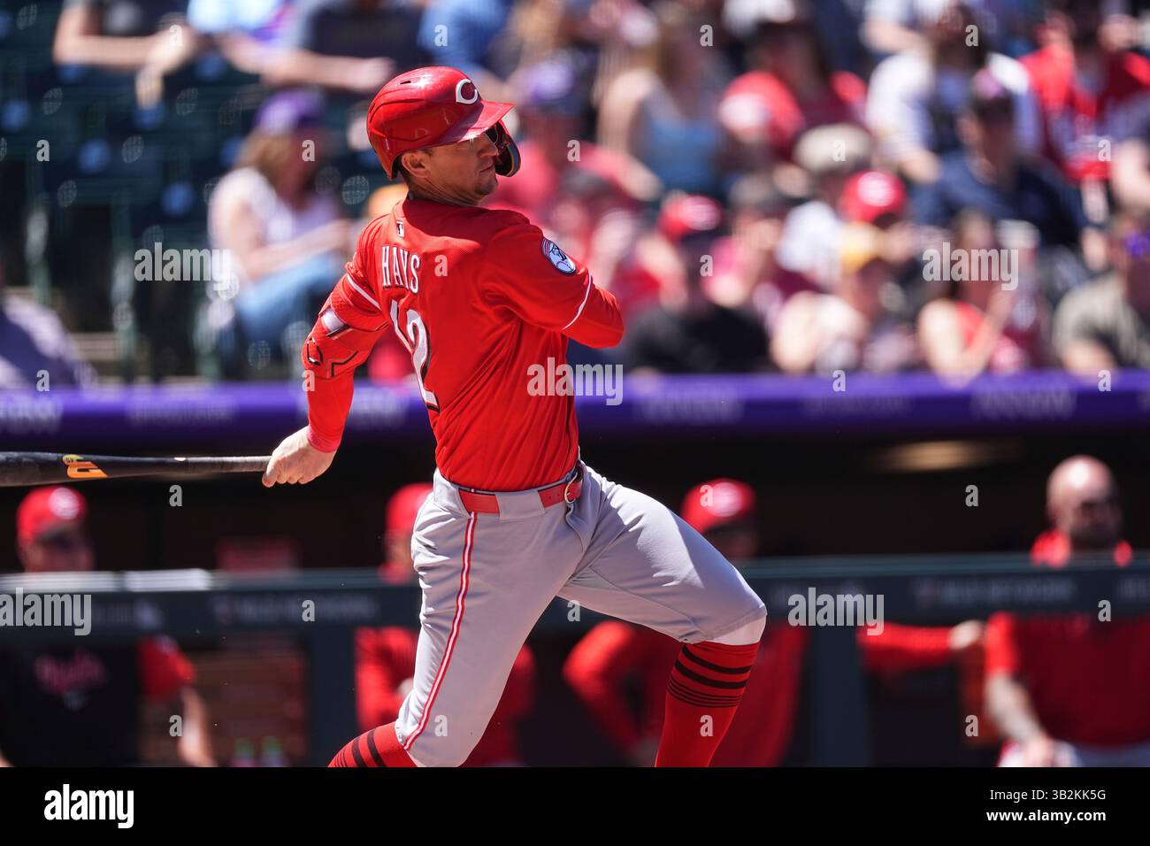 Cincinnati Reds left fielder Austin Hays (12) in the first inning of a ...