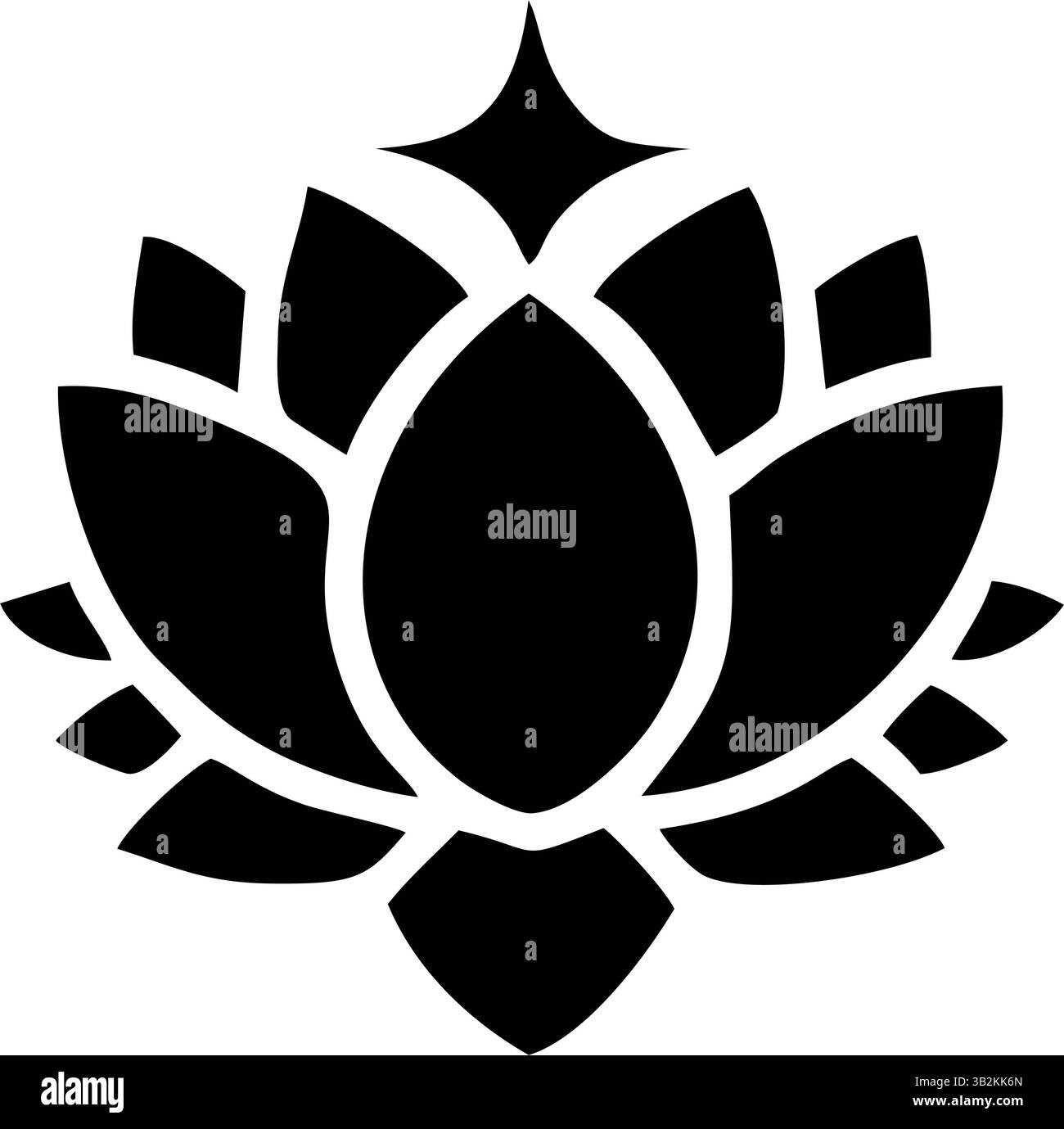 A stylized, symmetrical black lotus flower graphic on a white ...