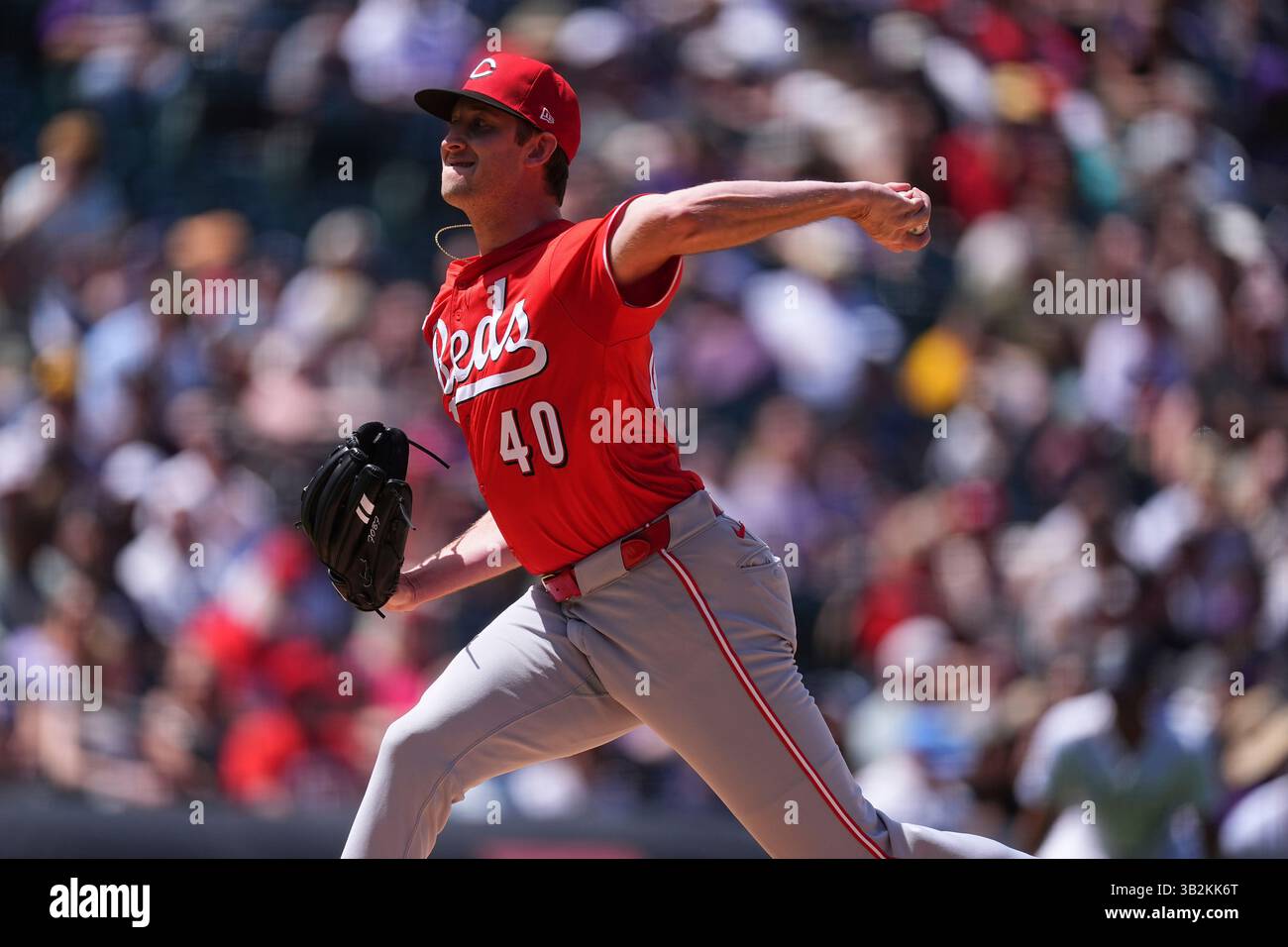 Cincinnati Reds starting pitcher Nick Lodolo (40) in the first inning of a baseball game Sunday ...