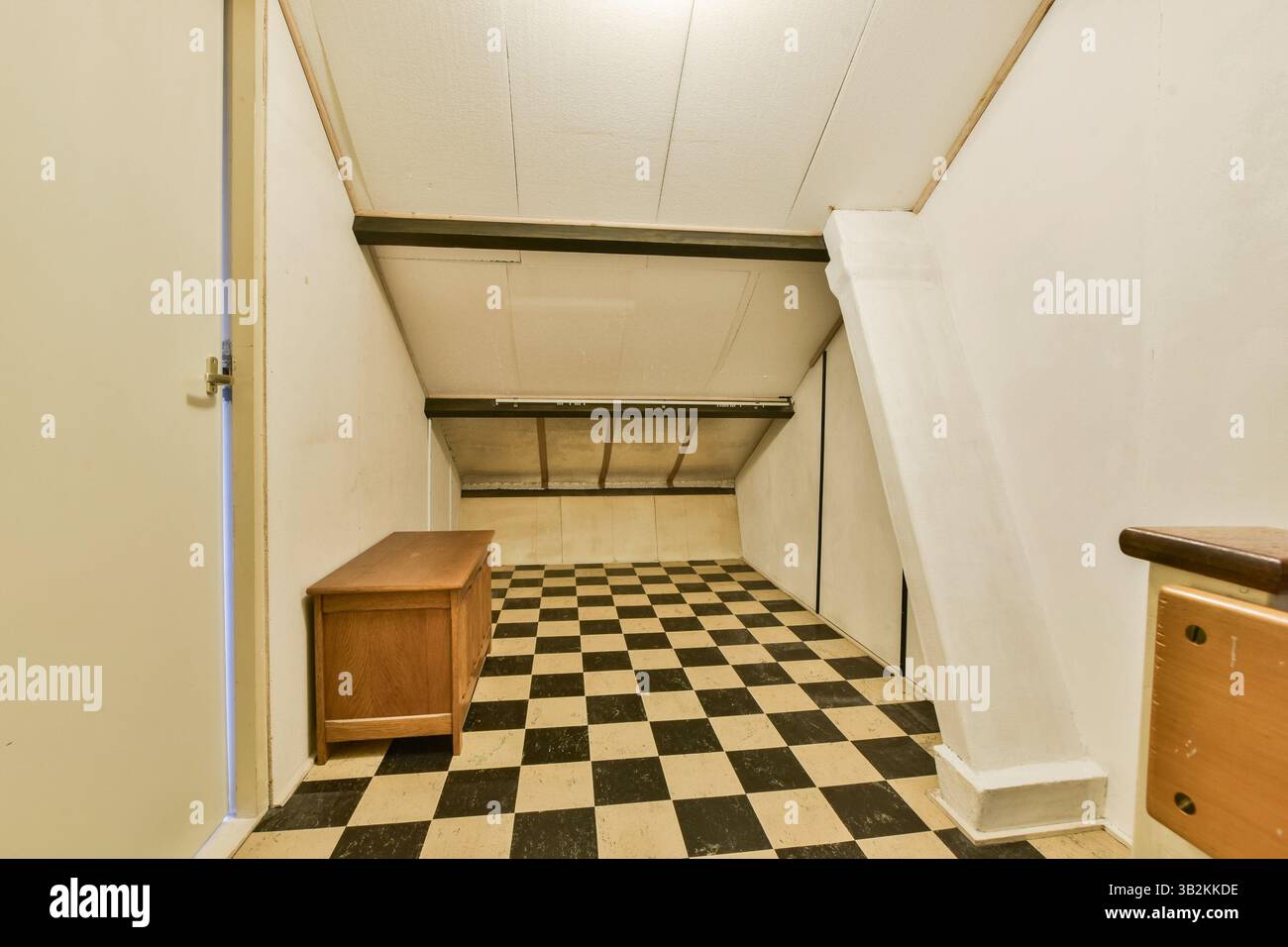 An interior area showcasing a distinctive checkered floor pattern and ...