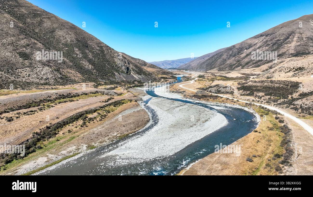 The Ahuriri braided river flowing through the Ahuriri conservation ...