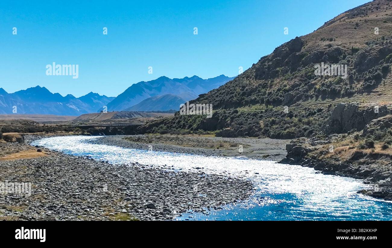 The Ahuriri braided river flowing through the Ahuriri conservation ...
