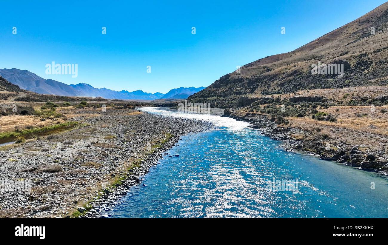 The Ahuriri braided river flowing through the Ahuriri conservation ...