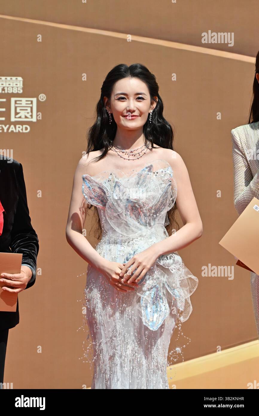 Chinese actress Jiang Yiyi poses on the red carpet at the 20th Huabiao ...