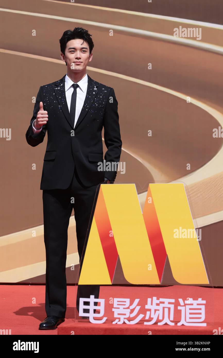 Chinese actor Leo Wu poses on the red carpet at the 20th Huabiao Film ...