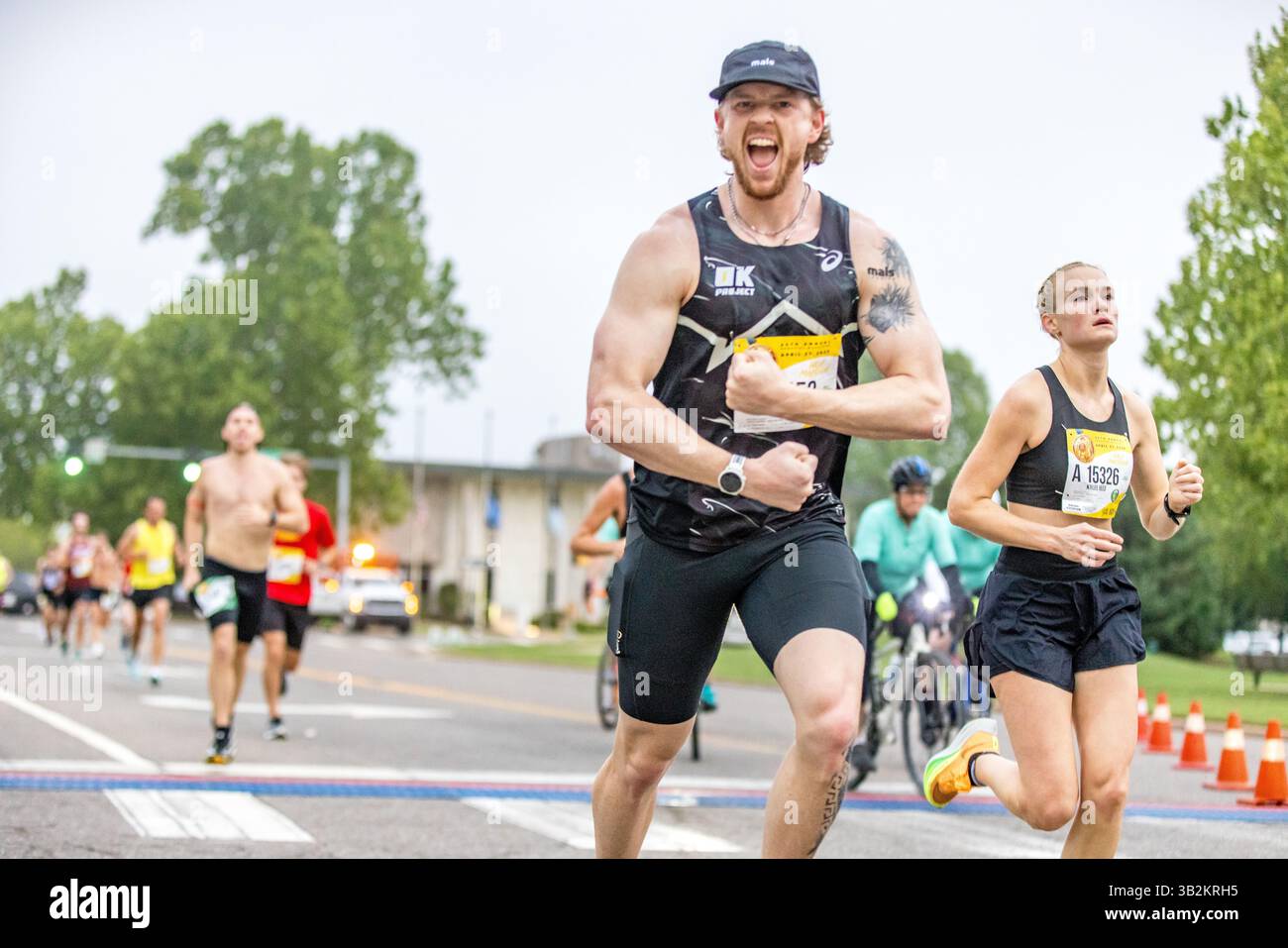 Runners cross the 5K mark during the 25th annual Oklahoma City Memorial ...