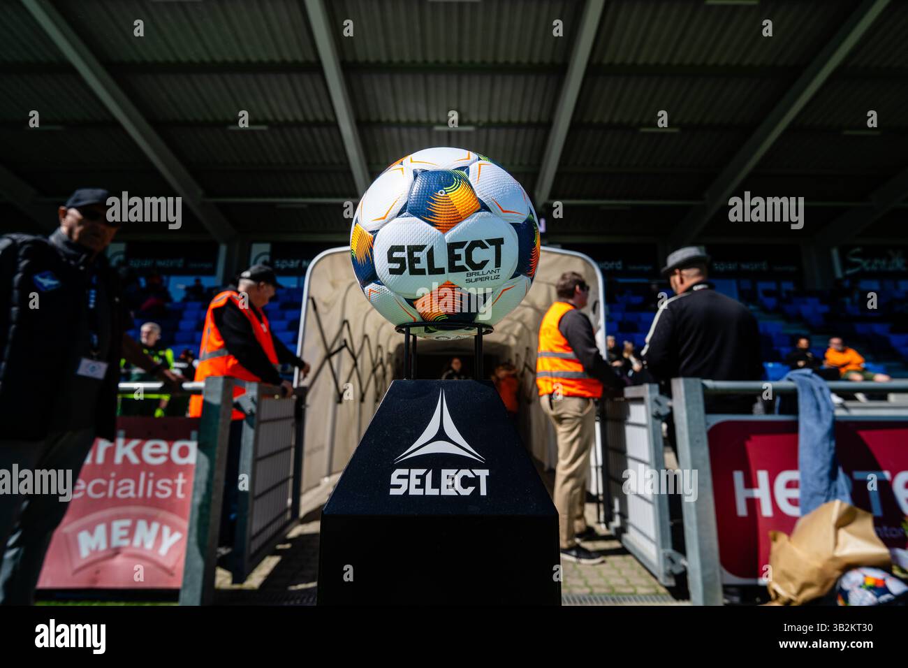 Koge, Denmark. 27th Apr, 2025. The match ball from Select is ready for ...