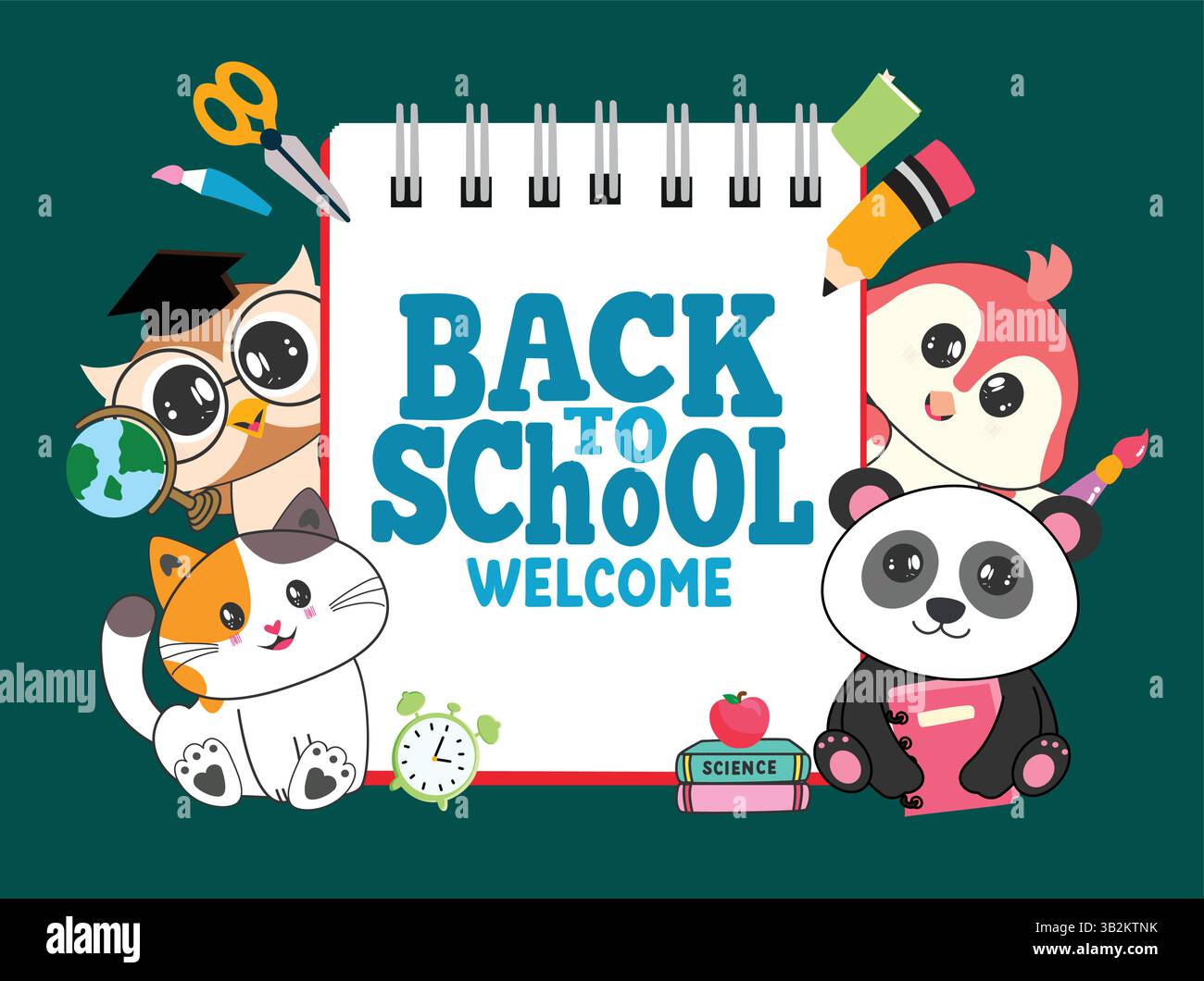 Welcome back to school greeting clipart design. School text in notebook ...