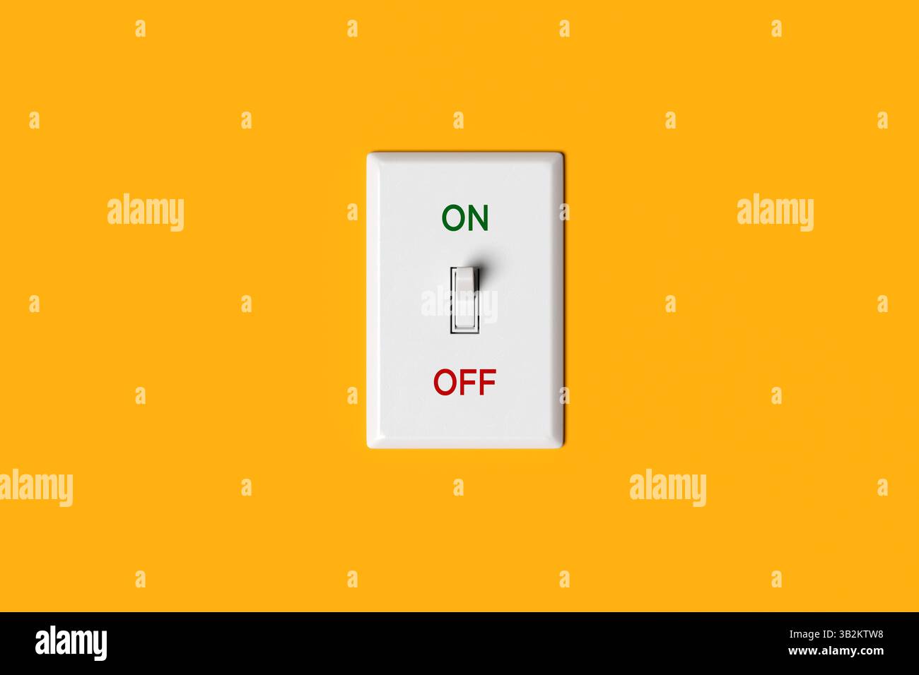 Light switch on yellow background showing on and off state ...