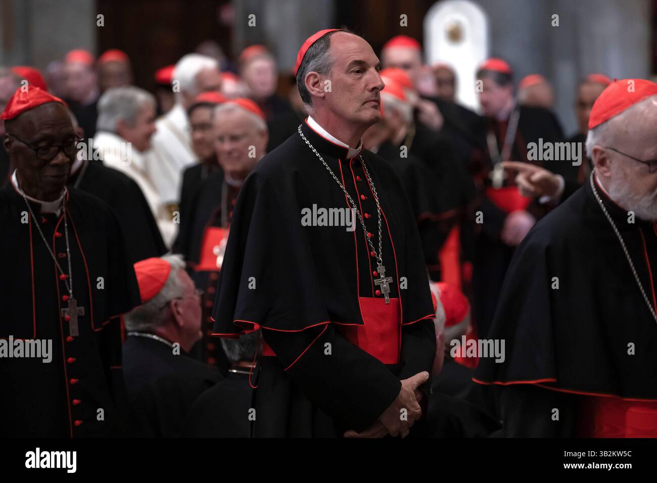 Rome, Italy. 27 April, 2025. Cardinal François-Xavier Bustillo (center ...