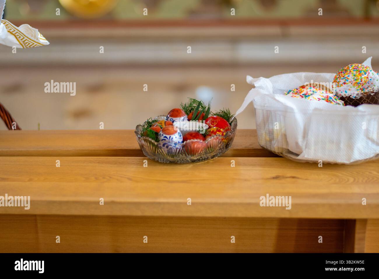 Easter food basket for blessing in church, catholic eastern european ...