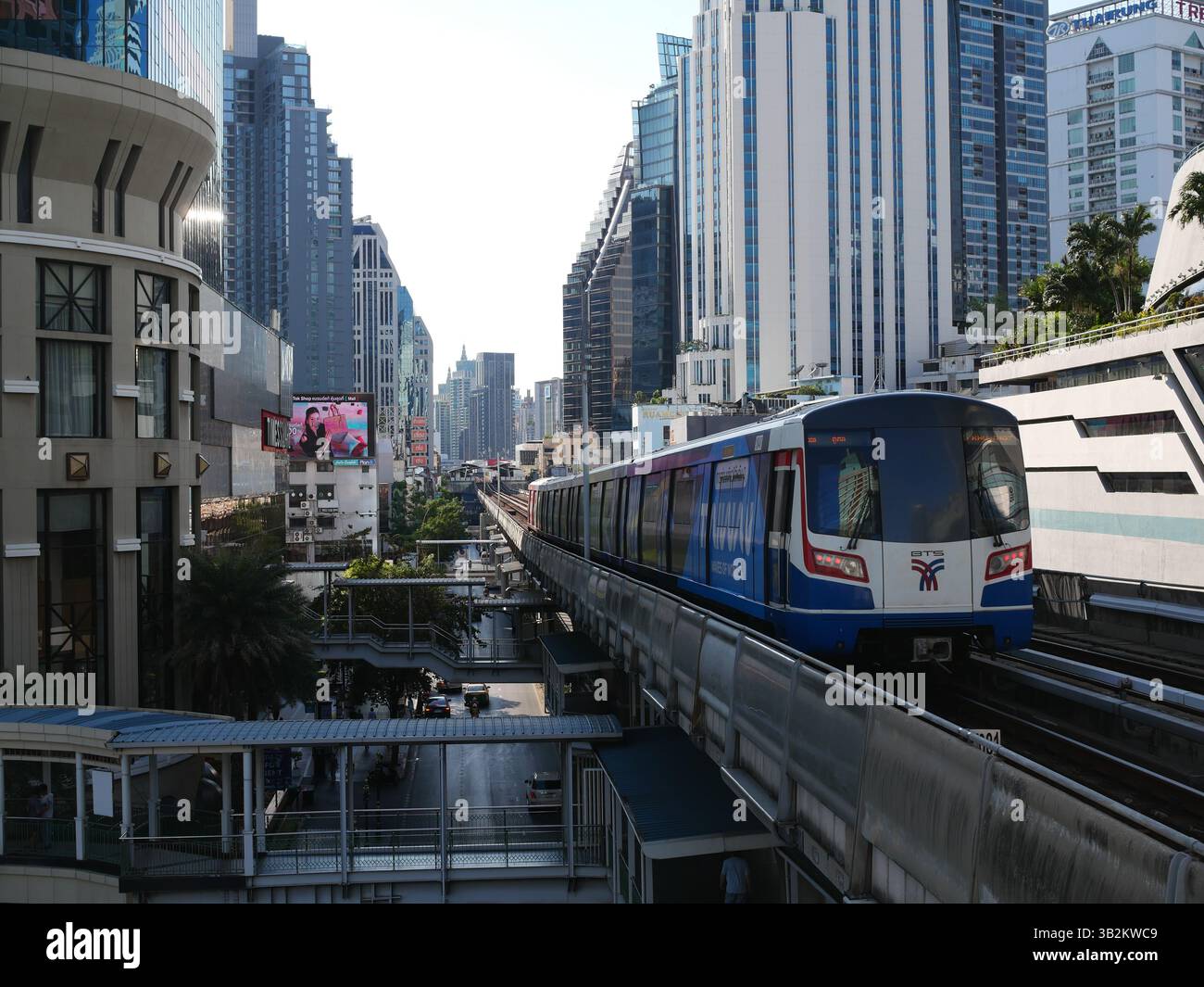 View from a BTS Sukhumvit Line station in Bangkok, Thailand - April 20 ...