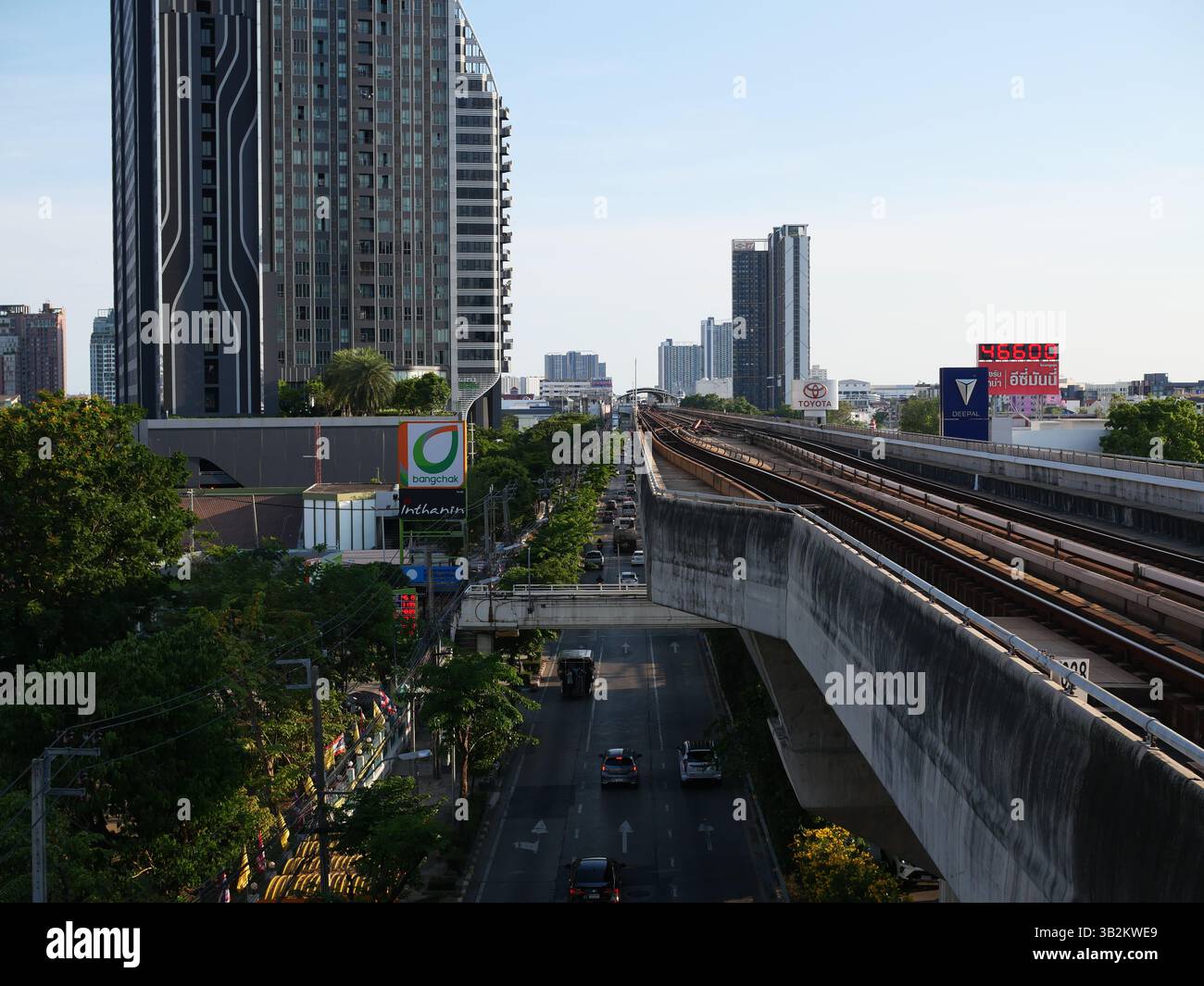 View from a BTS Sukhumvit Line station in Bangkok, Thailand - April 20 ...