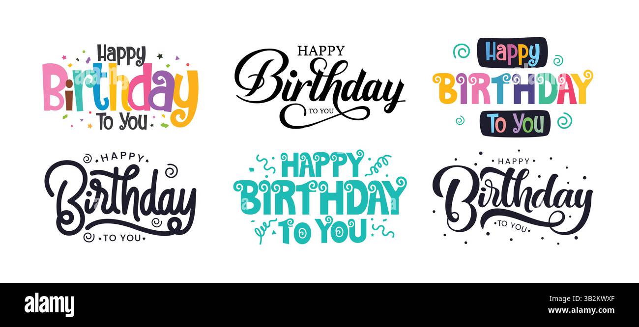 Happy birthday calligraphy text clipart set. Birthday greeting in ...