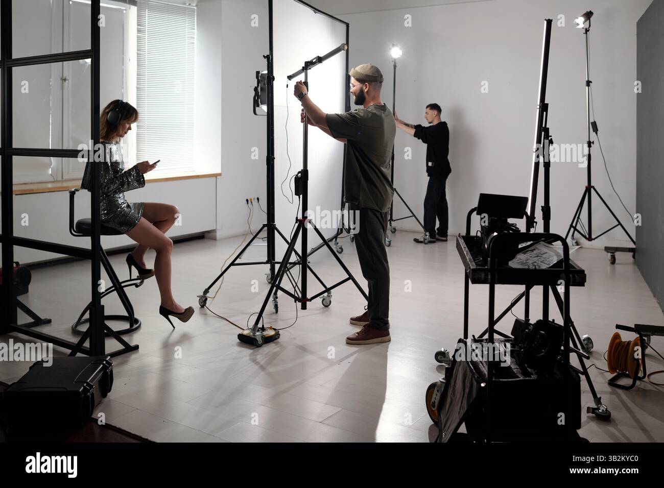Backstage of Production Crew Setting Up Lights Stock Photo - Alamy