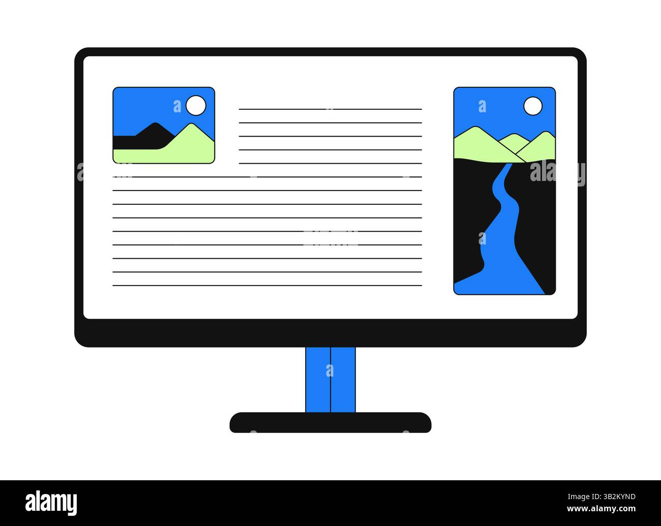 Desktop monitor with web article layout 2D cartoon object Stock Vector ...