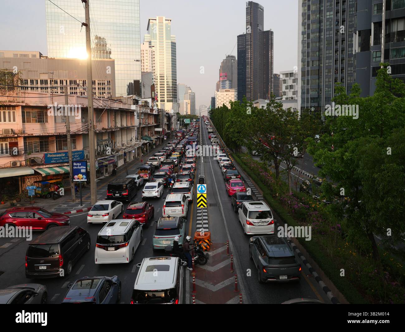 Evening traffic congestion on Rama IV Road, Bangkok, Thailand - April ...