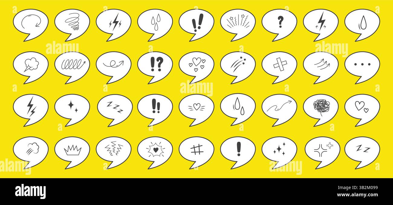 Anime Emotion effect set. Speech bubbles with Hand drawn doodle ...