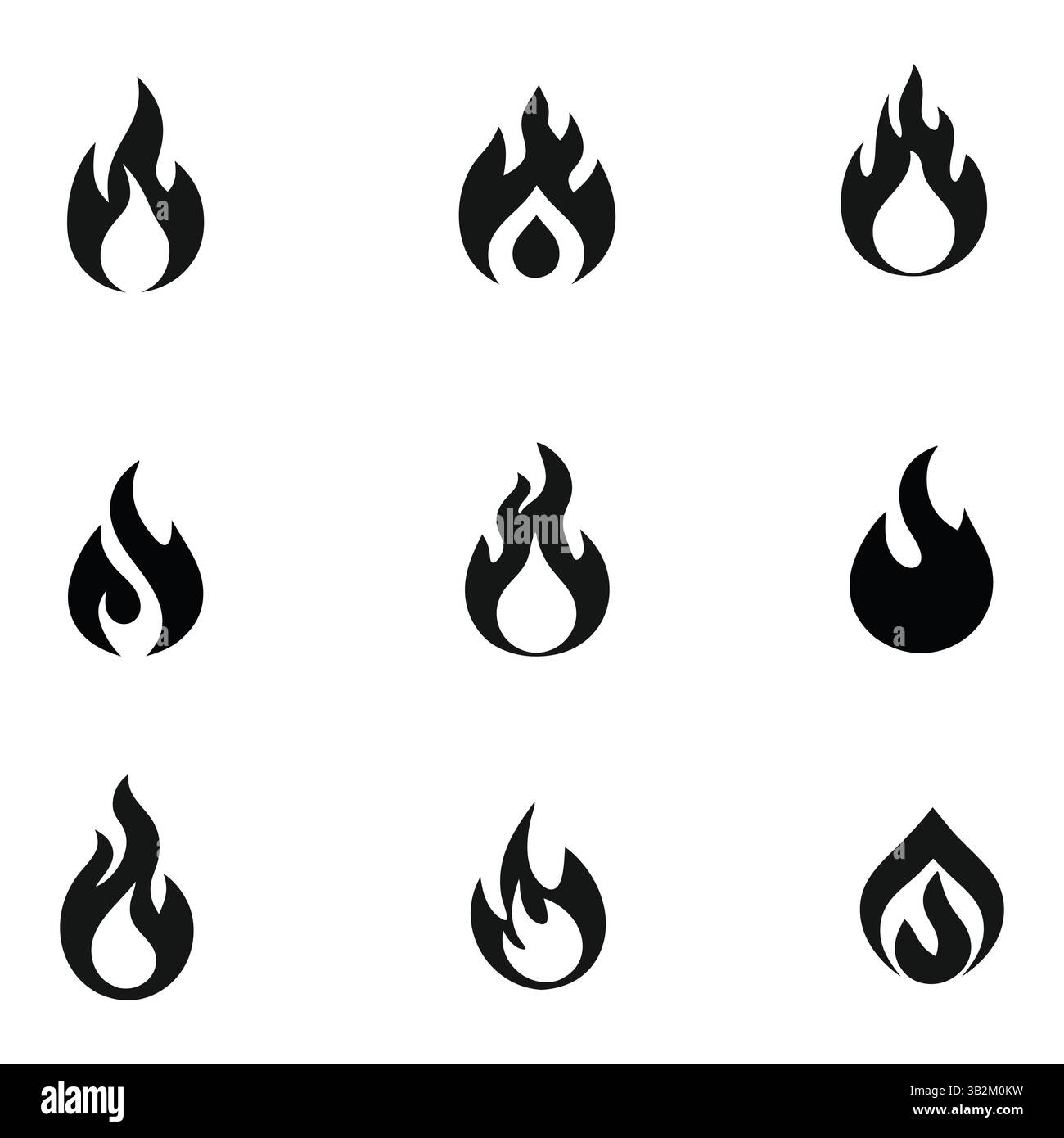 Fire Icon Vector Set - Bold Flames and Heat Symbol Design Stock Vector ...